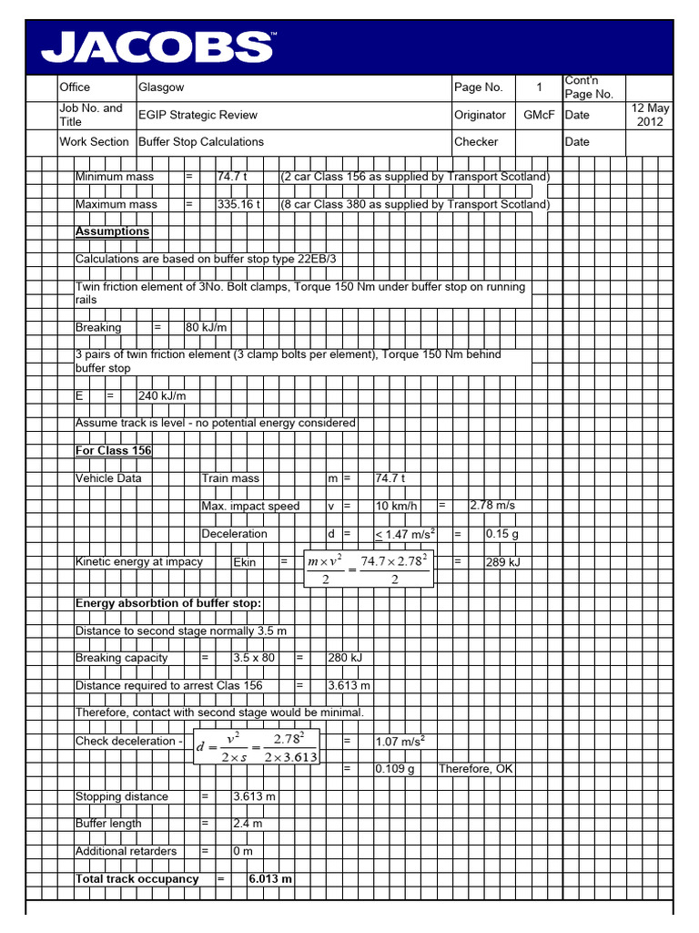 Buffer Stop Calculations for Trains | PDF | Mechanical Engineering