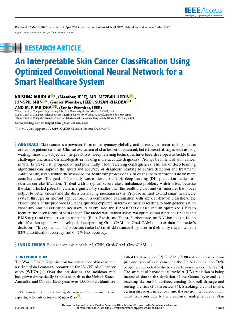 An Interpretable Skin Cancer Classification Using Optimized Convolutional Neural Network For A
