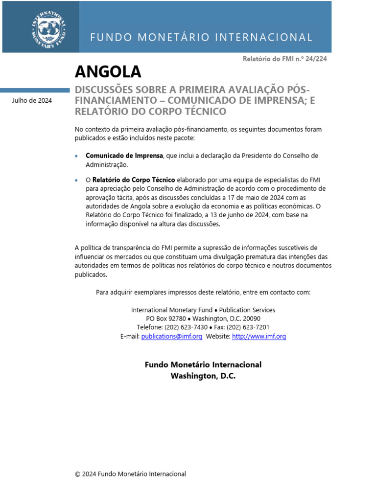 FMI_Relatório do FMI n. 24_224 | PDF | Inflação | Angola