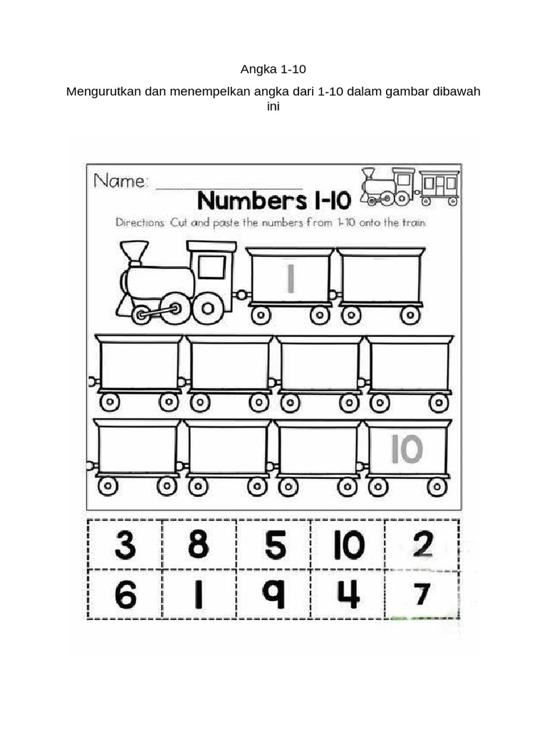 Angka 1-10 Mengurutkan Dan Menempelkan Angka Dari 1-10 Dalam Gambar Dibawah Ini | PDF