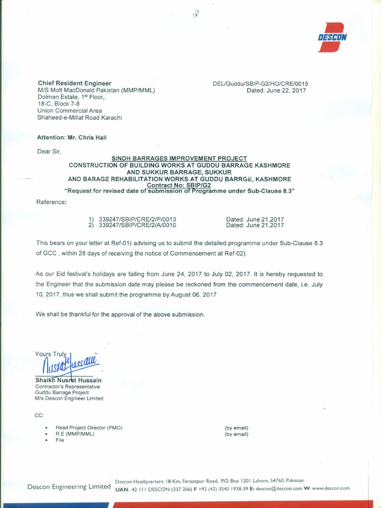 0015 Request For Revised Date of Submission of Programme Under Sub ...