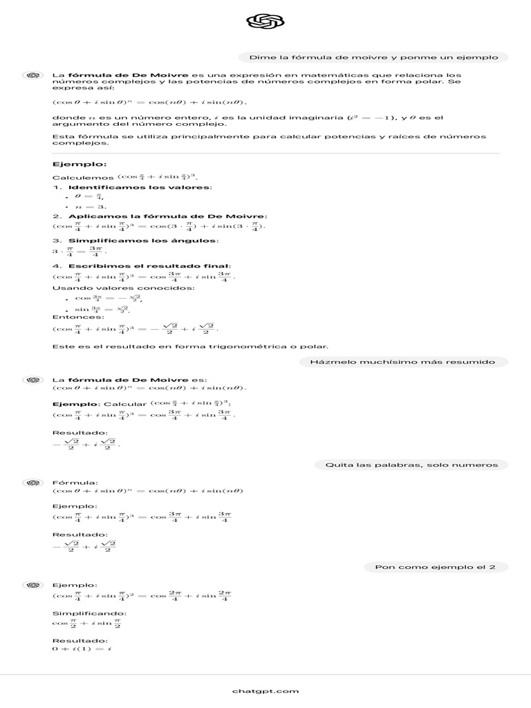 Fórmula de de Moivre | PDF