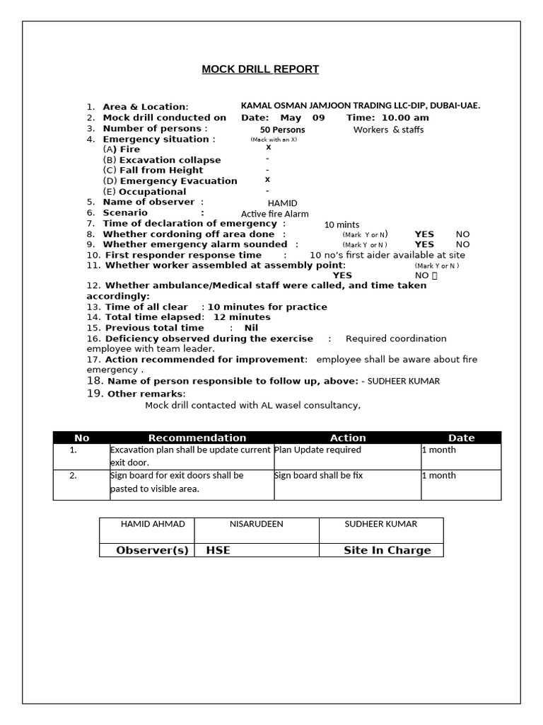 Mock Drill Report | PDF