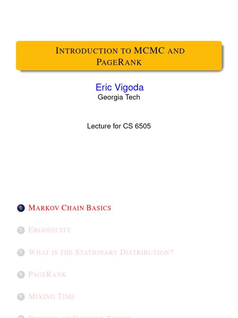 vigoda - I NTRODUCTION TO MCMC AND PAGERANK | PDF | Markov Chain | Graph Theory
