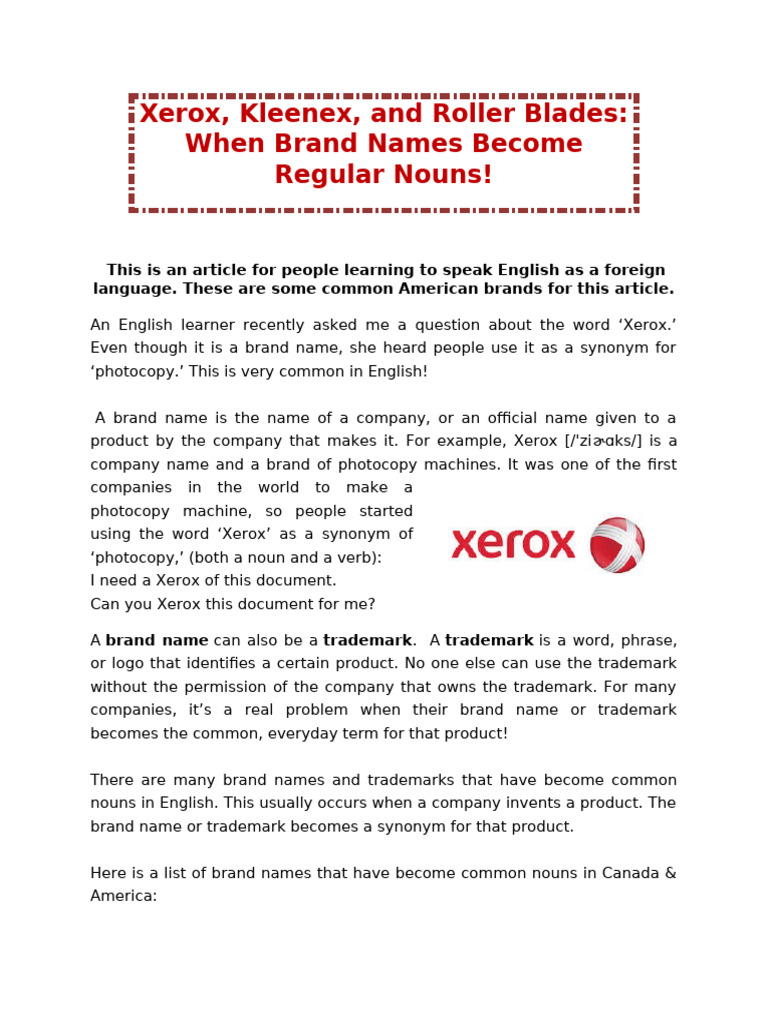 1A Brand Names Reading Comprehension Exercises 72862 | PDF | Adhesive ...