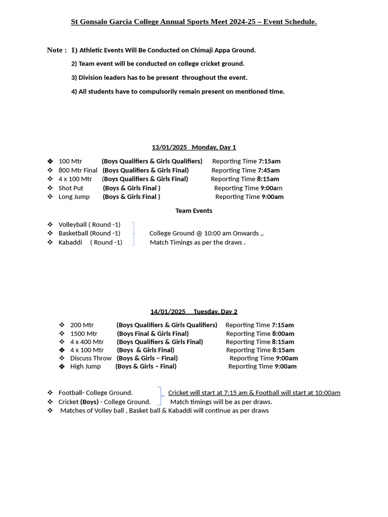 Annual Sports Meet Event Schedule | PDF | Games Of Physical Skill ...