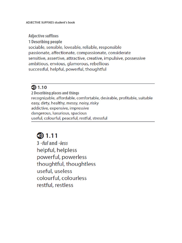 1b Adjective Suffixes Student'Sbook | PDF