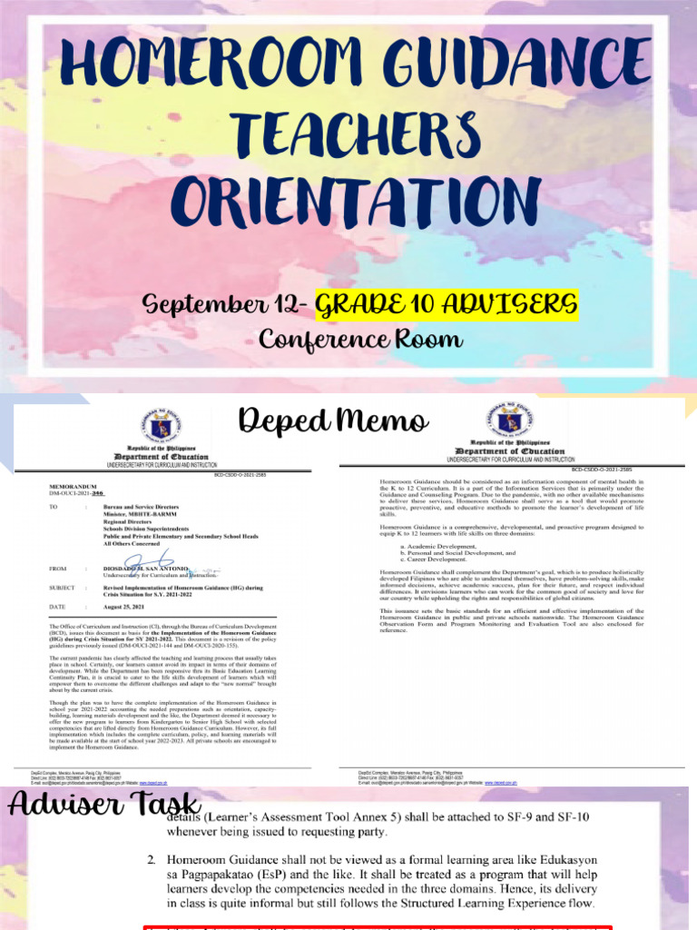 Grade 10 Homeroom Guidance Orientation | PDF