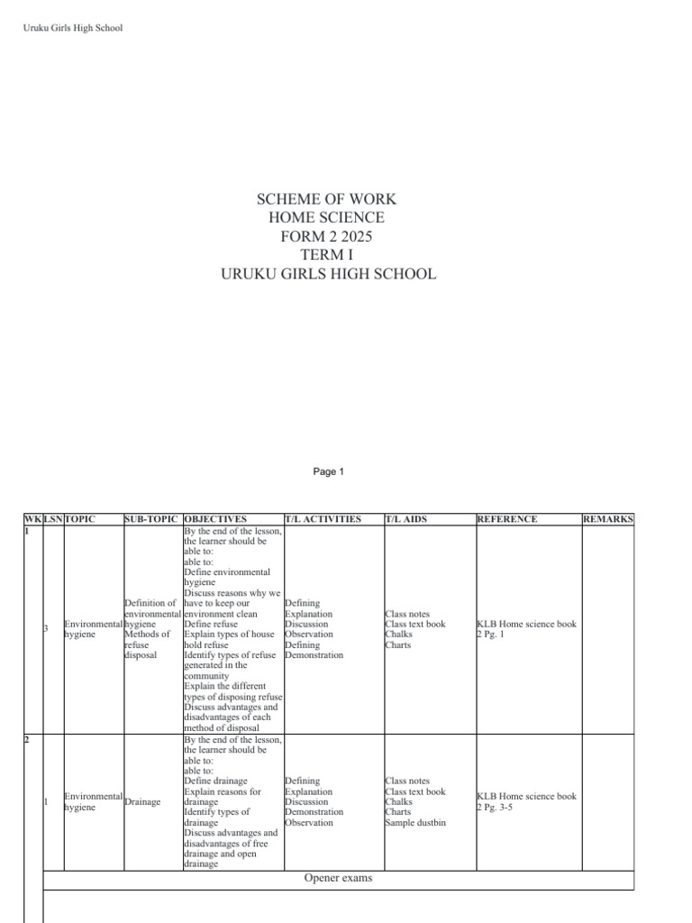 Home Science Form 2 Term-I | PDF | Detergent | Sanitation