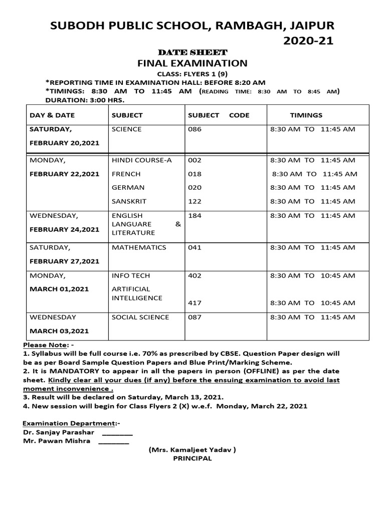 Flyers 1 Final Exam Schedule 2021 | PDF