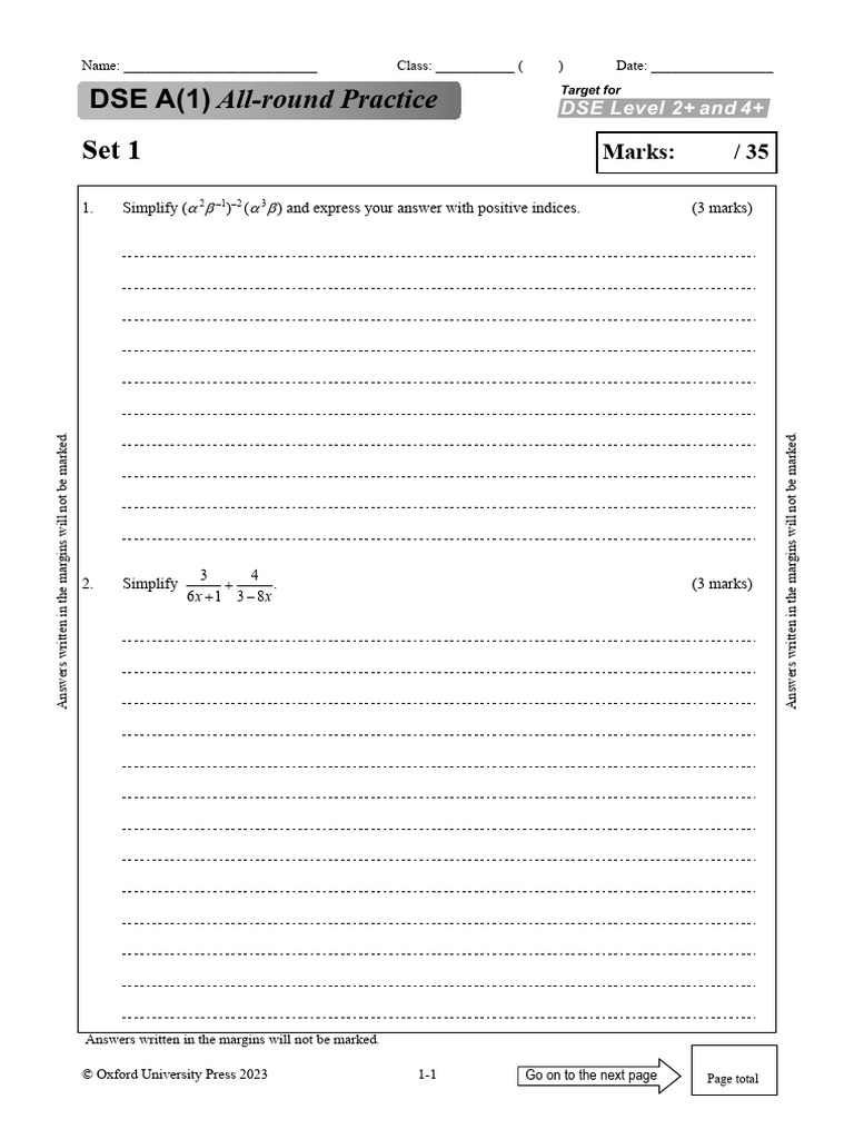 Oxford DSE Math F.6 Paper Part A1 AllRound Set1 | PDF | Applied ...