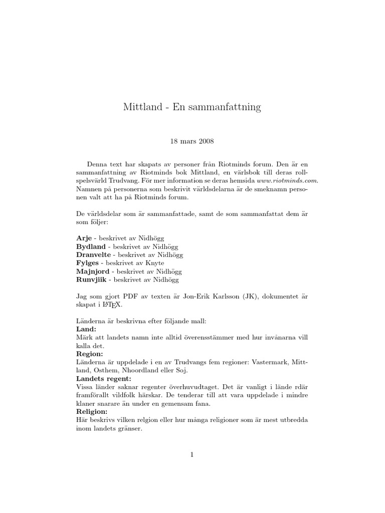 Mittland - en Sammanfattning | PDF