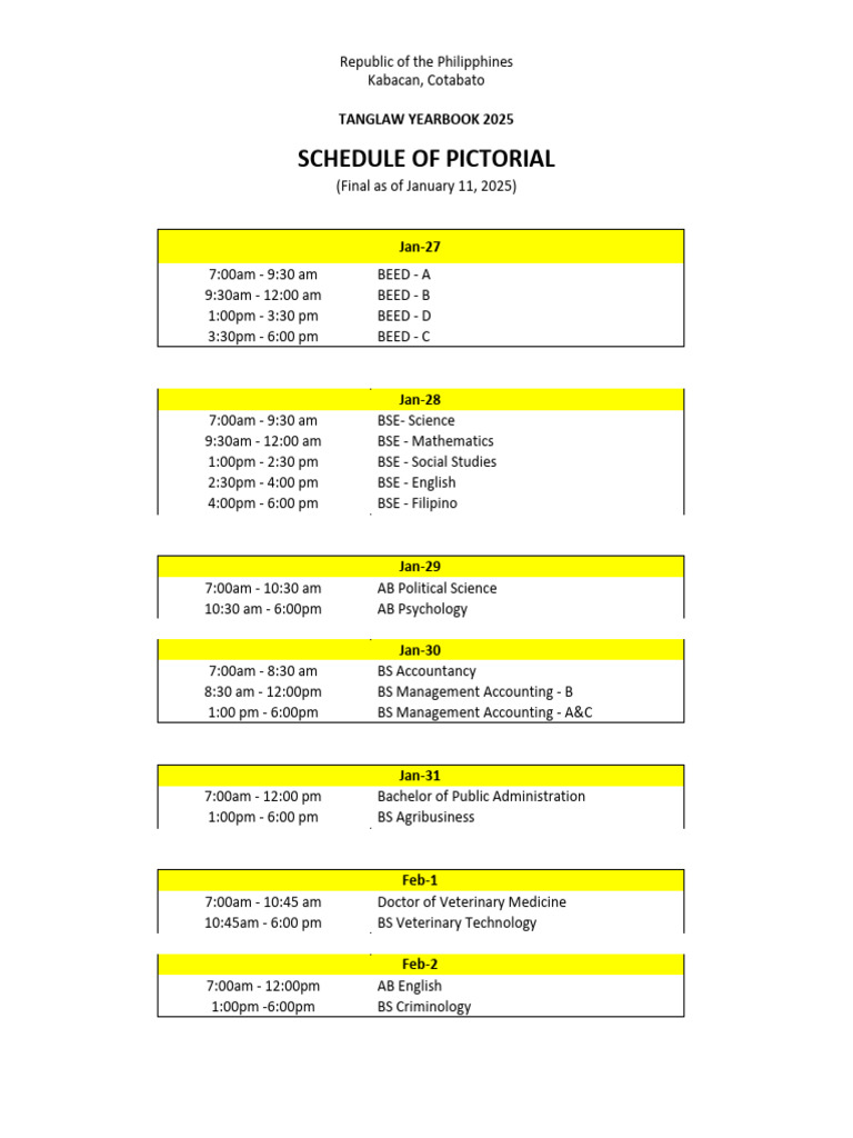FINAL Schedule of Pictorial 2025 | PDF | Bachelor Of Science | Science