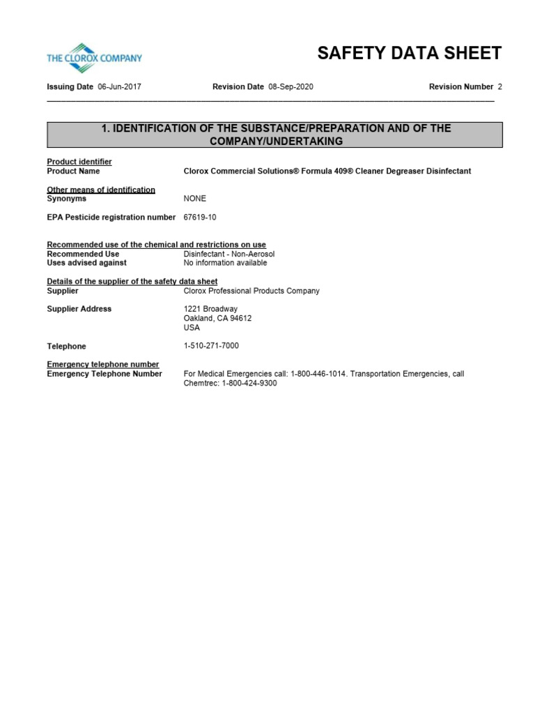 Formula 409清洁剂® Cleaner MSDS（英文） | PDF | Superfund | Personal ...