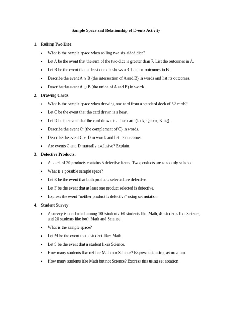 Sample Space and Event Relationships Guide | PDF