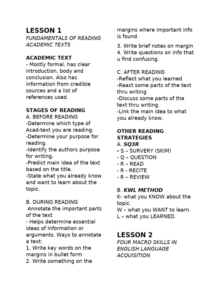 LESSON-1 | PDF | Reading Comprehension | Cognitive Science