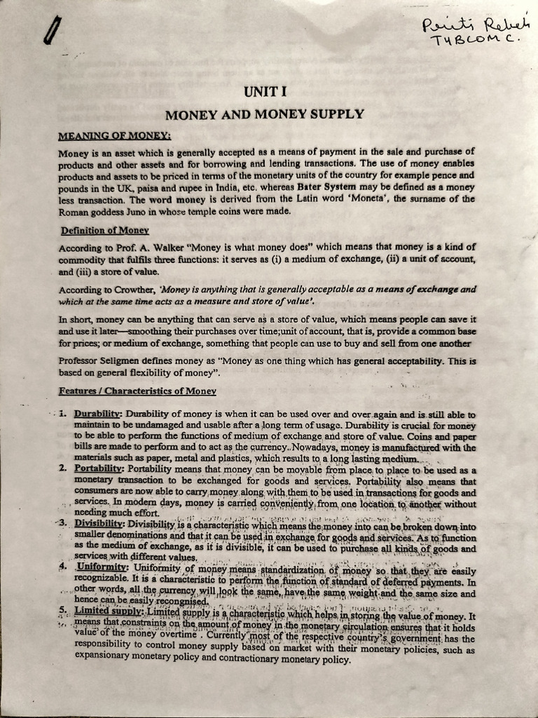 Eco Chapter 1 | PDF | Money | Medium Of Exchange