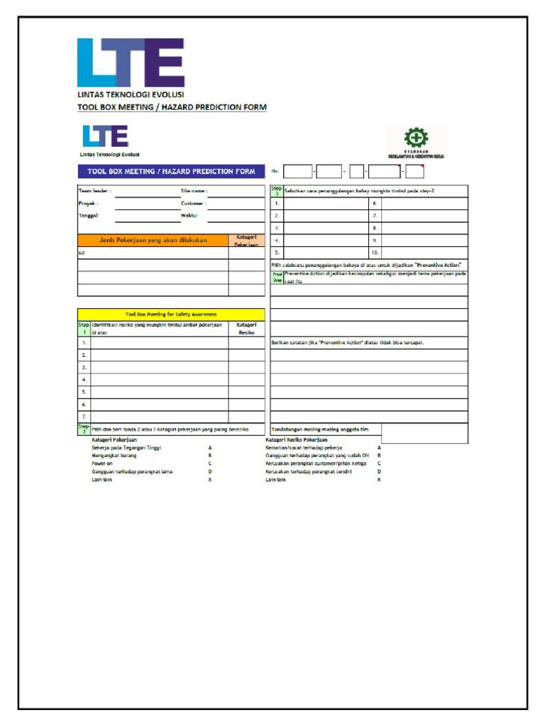 2.1.1 Hazard - Identification - Form - LTE | PDF