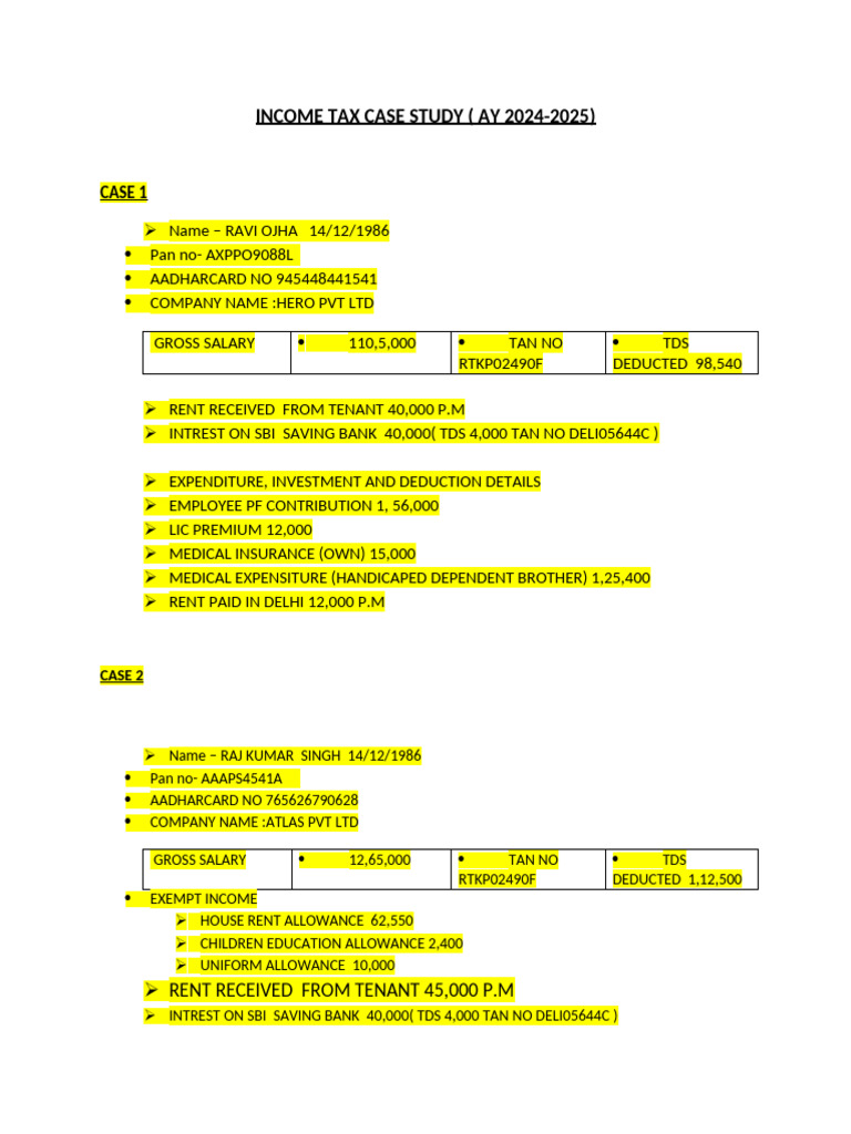 Incometax Case Study 2024-25 | PDF | Expense | Tax Deduction