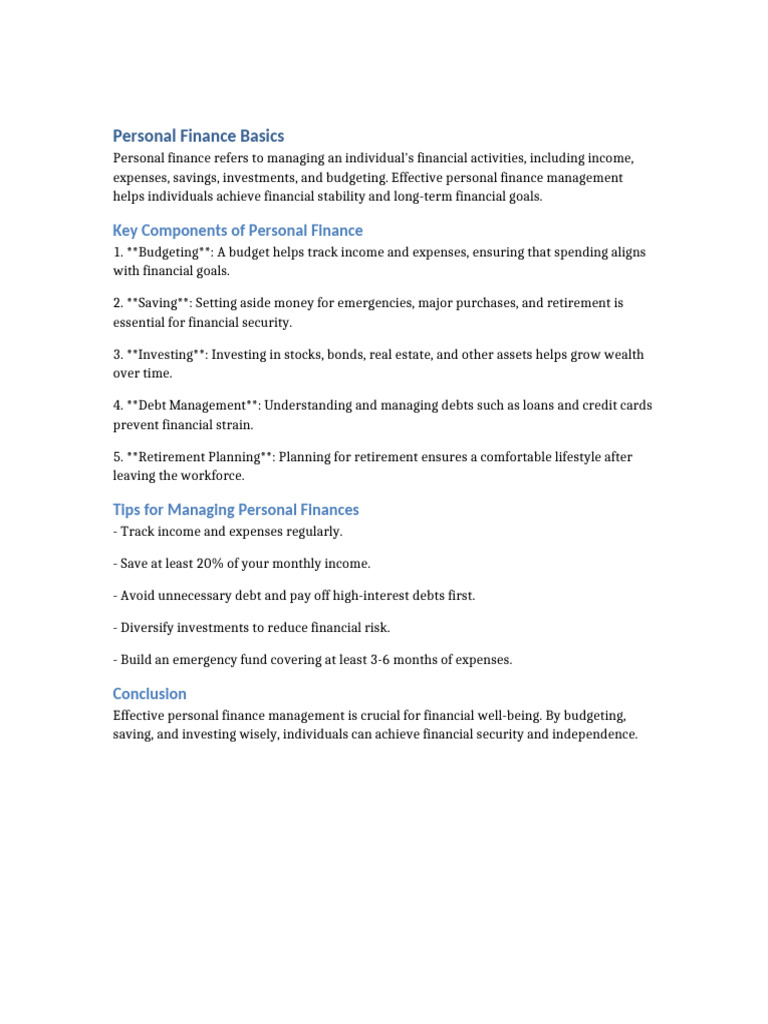 Personal Finance Basics | PDF