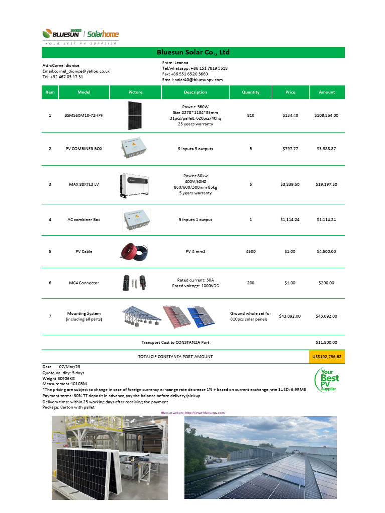 400kw On Grid System Quotation-1 | PDF | Exchange Rate | Electronics