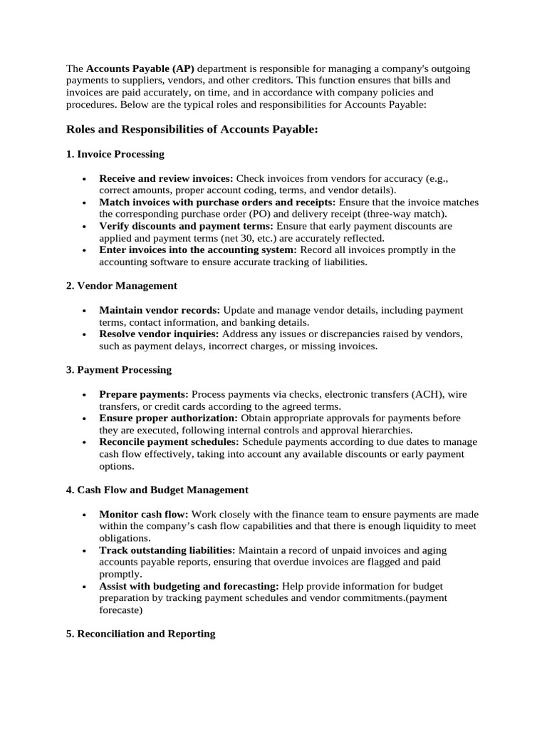 The Accounts Payable-ROLES | PDF | Accounts Payable | Business