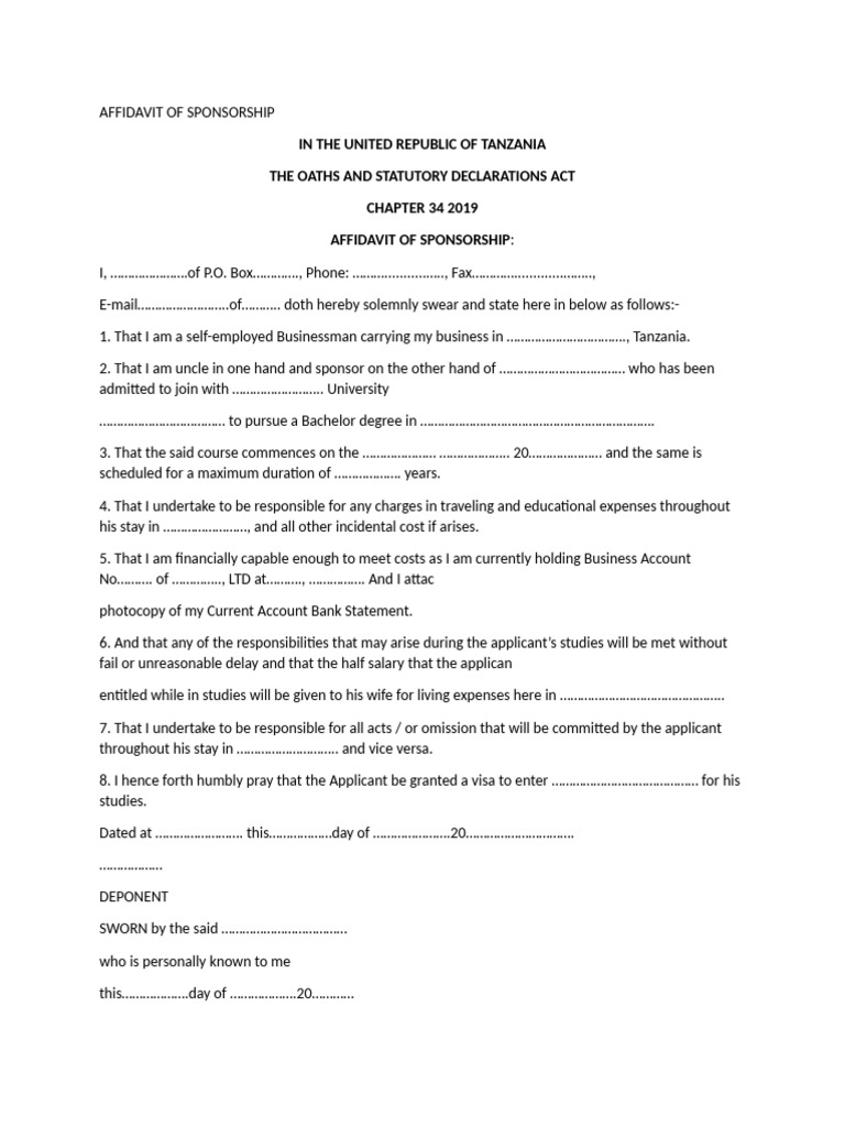 Affidavit of Sponsorship | PDF