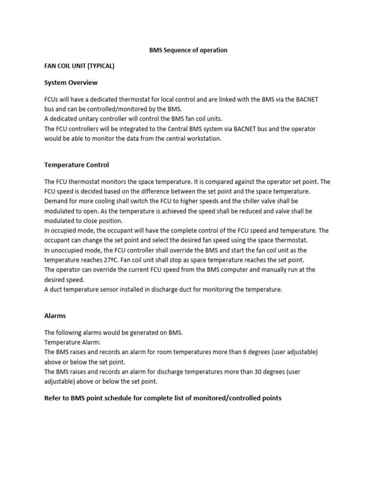 07.BMS Sequence of Operation | PDF | Thermostat | Tools