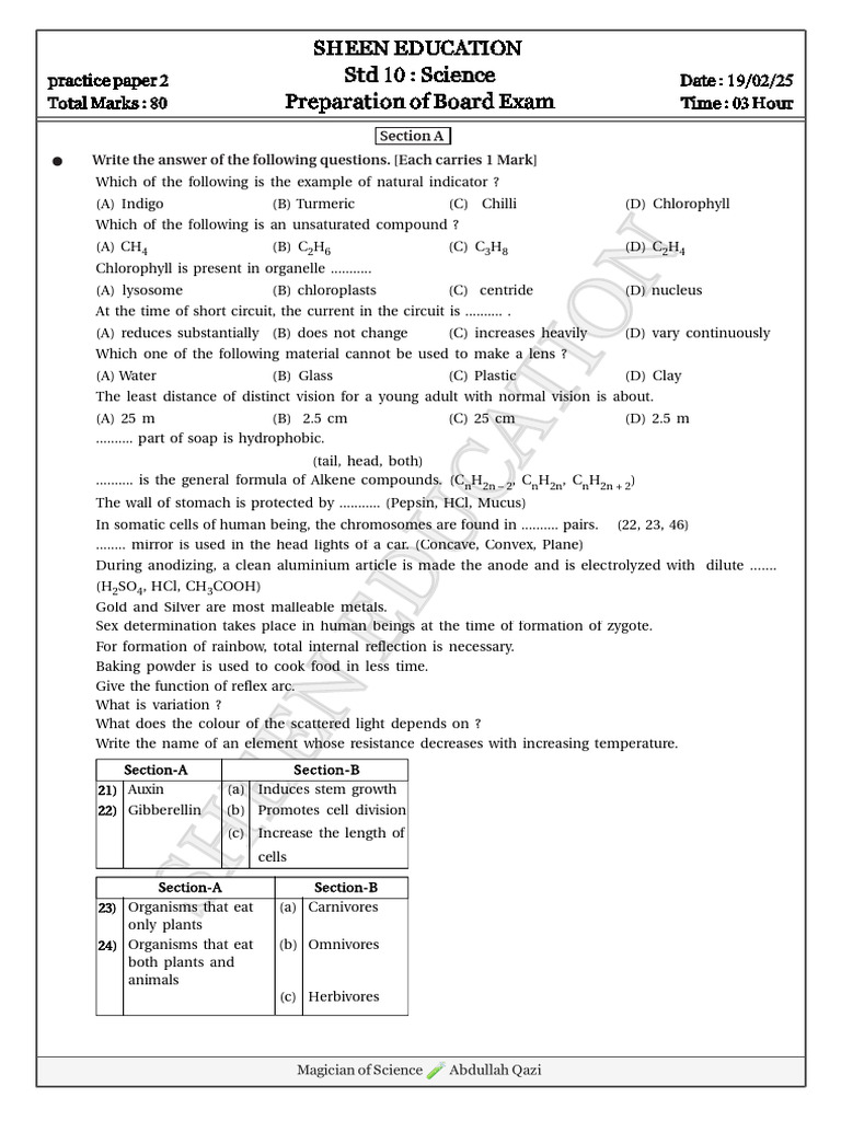 PreparationofBoardExam D16 Feb 2025 1 | PDF | Chemistry | Chemical Substances