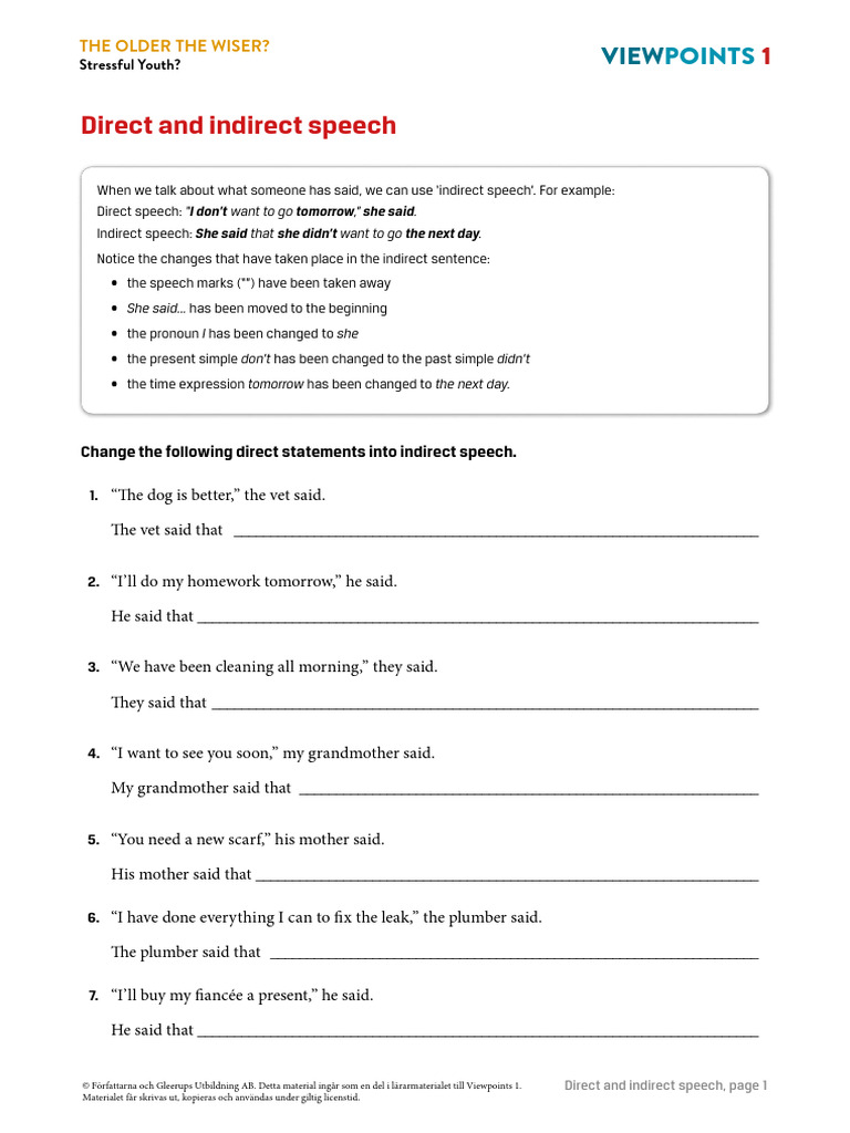 Direct and indirect speech Exercise | PDF | Language Mechanics | Linguistic Morphology
