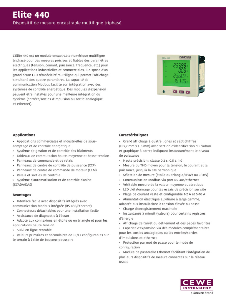 Module de mesure Elite 440 triphasé | PDF | Puissance (physique) | Ethernet