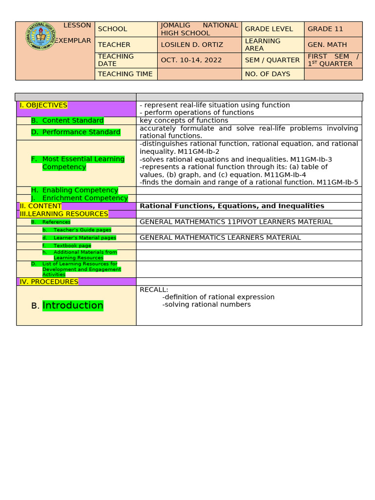 5 - Lesson Exemplar Gen Math | PDF | Function (Mathematics) | Mathematics