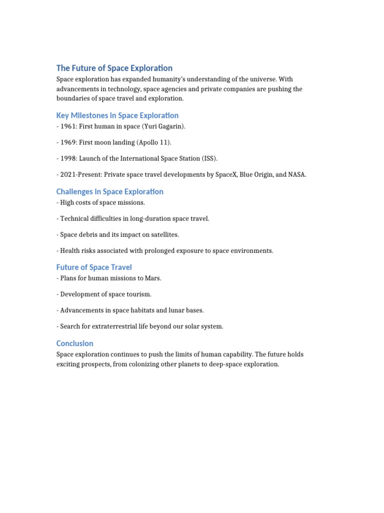 Future Trends in Space Exploration | PDF