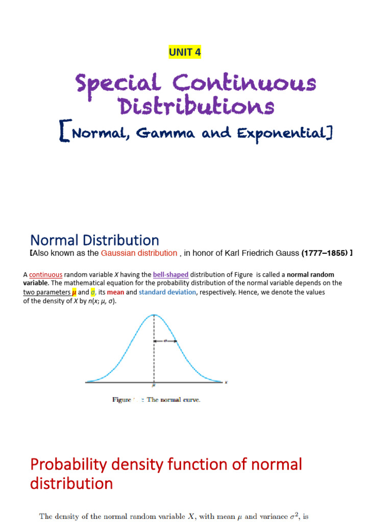 Unit4Special Continuous Dist | PDF | Normal Distribution | Standard Deviation