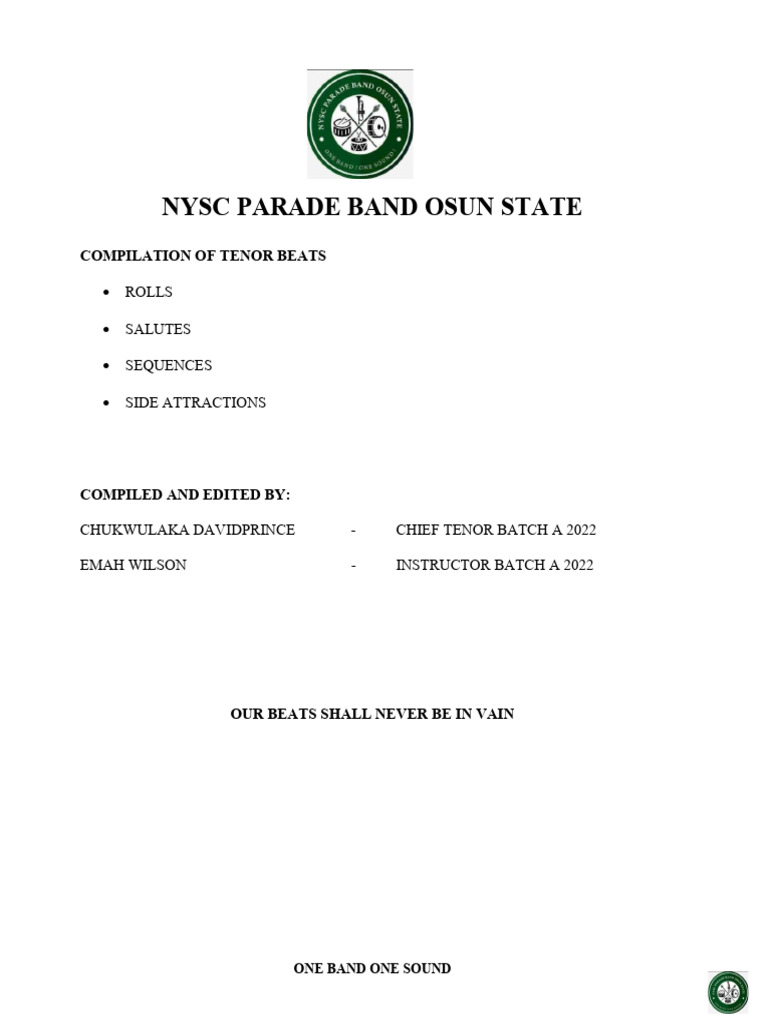 NYSC Parade Band Tenor Beats Guide | PDF | Musical Instruments