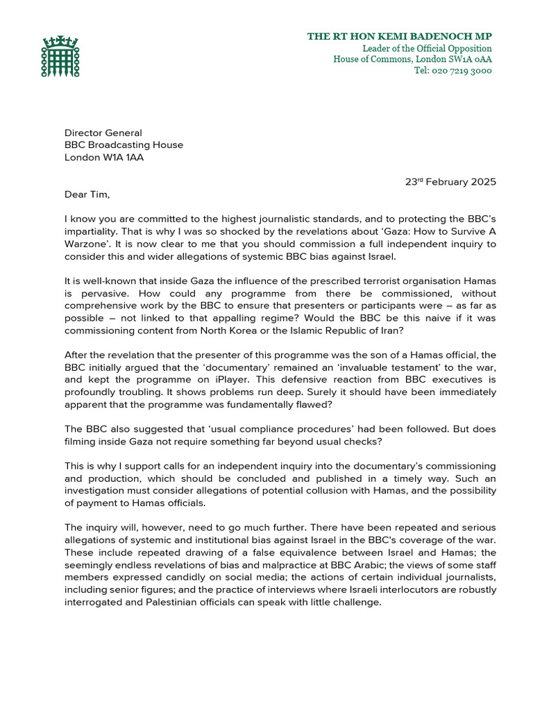 Letter To BBC DG From LOTO | PDF | Hamas | Bbc