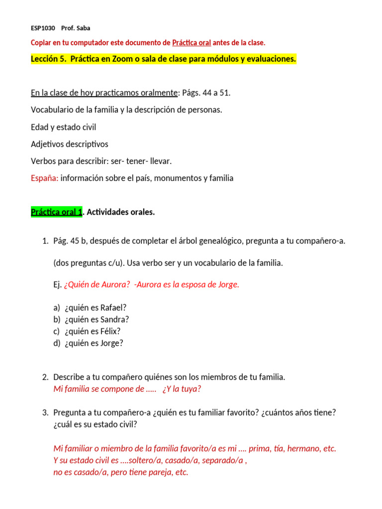 Práctica oral Lecc.5_1030 | PDF