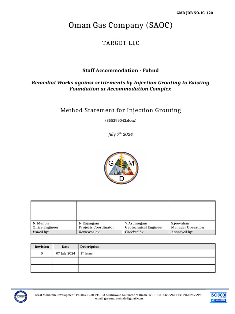 Fahud Accomodation Grouting MS 00 | PDF | Supervisor | Safety
