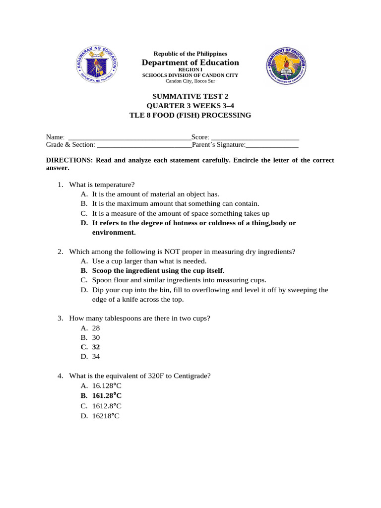 TLE8 Food Processing ST2 Q2 Wk3 4 | PDF | Tablespoon