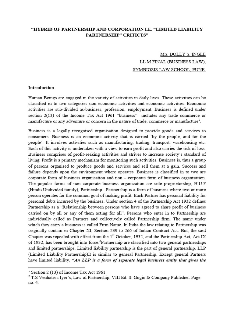 Partnerhsip & Hybrid Corporation | PDF | Limited Liability Partnership ...