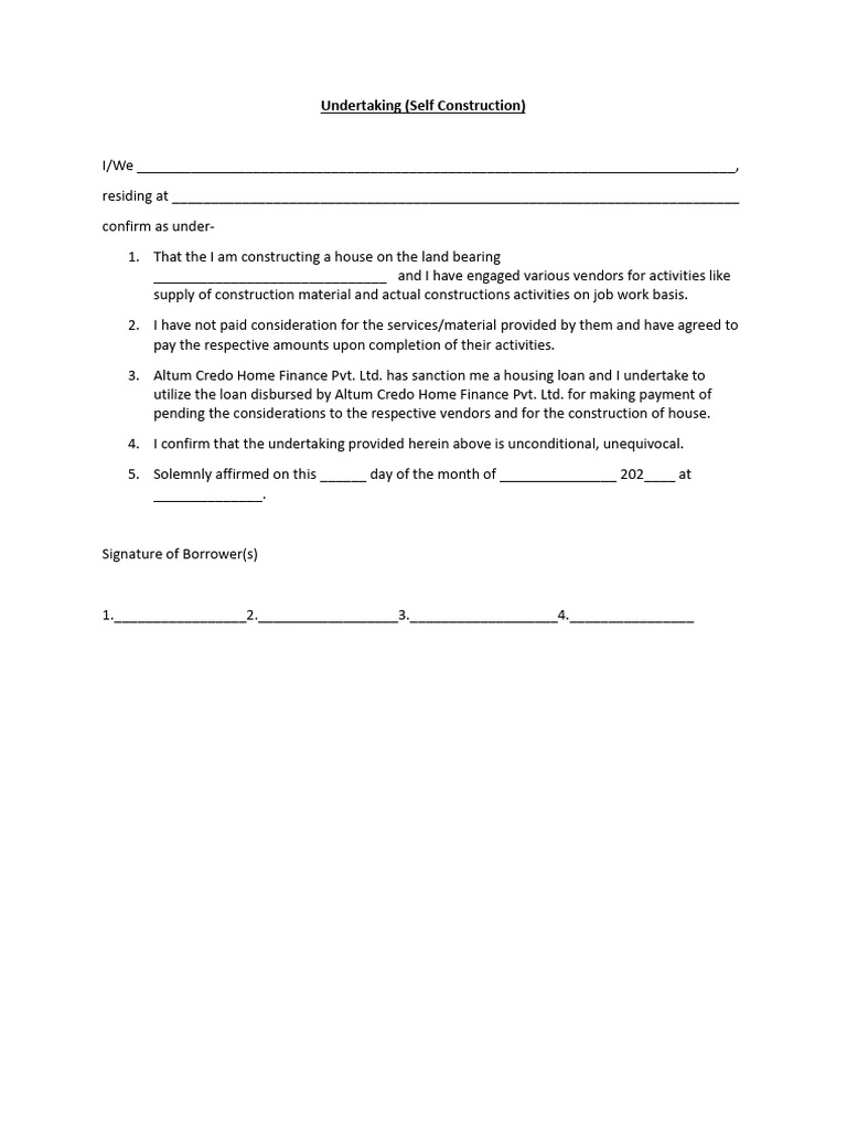 Home Construction Loan Undertaking | PDF