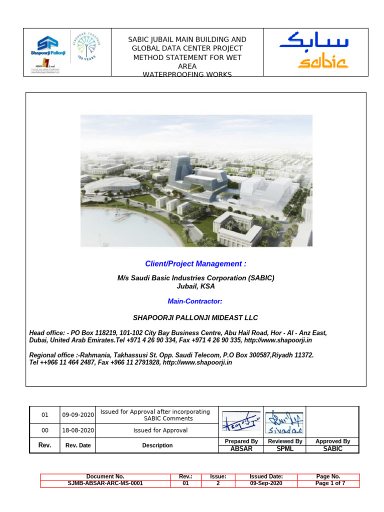 SABIC Jubail Waterproofing Method Statement | PDF | Building Materials | Materials
