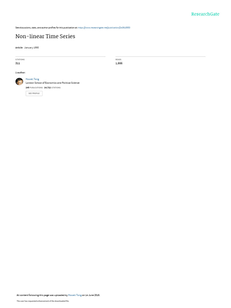 Non-Linear Time Series: January 1990 | PDF
