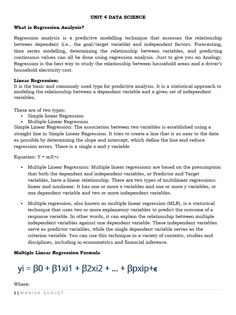 UNIT 4 DATA SCIENCE | PDF | Linear Regression | Regression Analysis