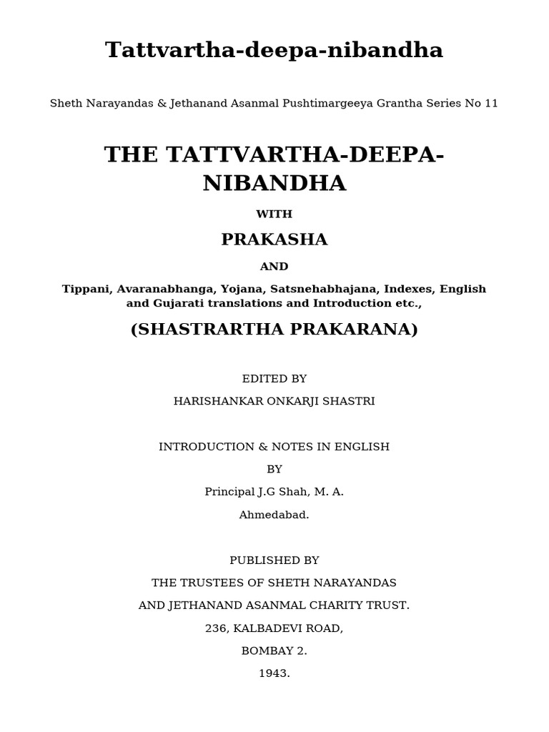 Tattvartha-Deepa-Nibandha - Vallabhacharya J G Shah | PDF | Hindu Texts ...