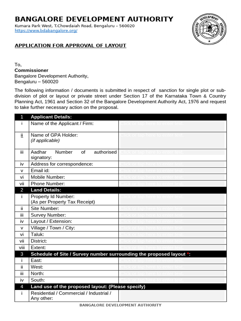 BDA Layout Approval Application | PDF