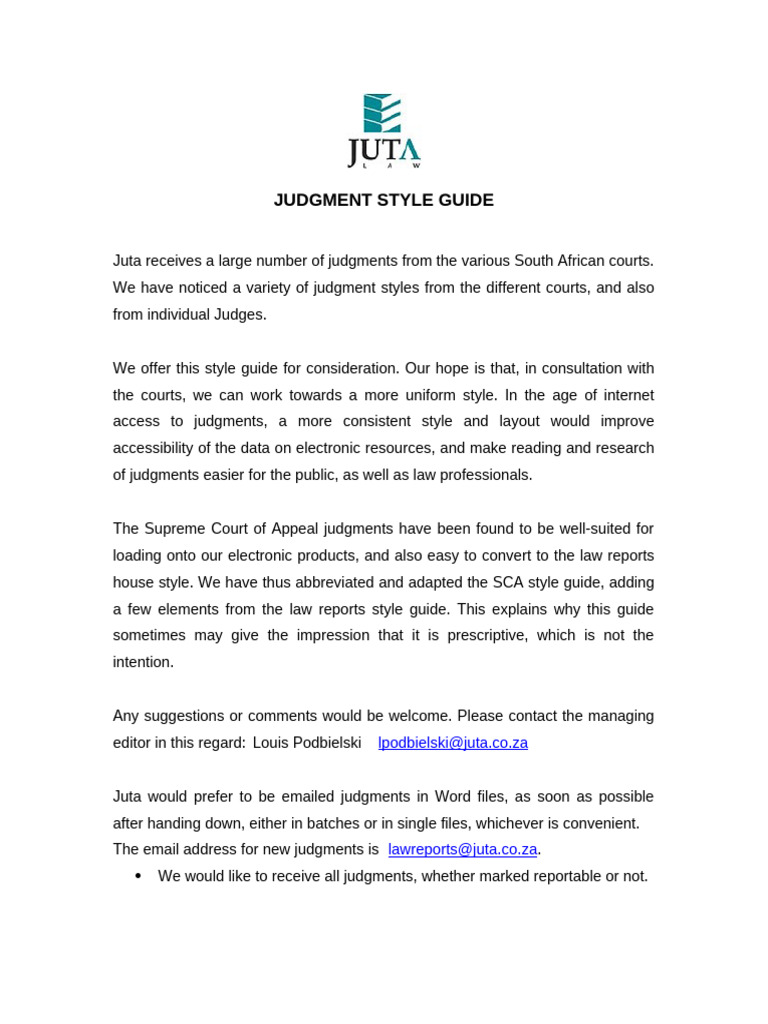 South African Judgment Style Guide | PDF | Text | Typography
