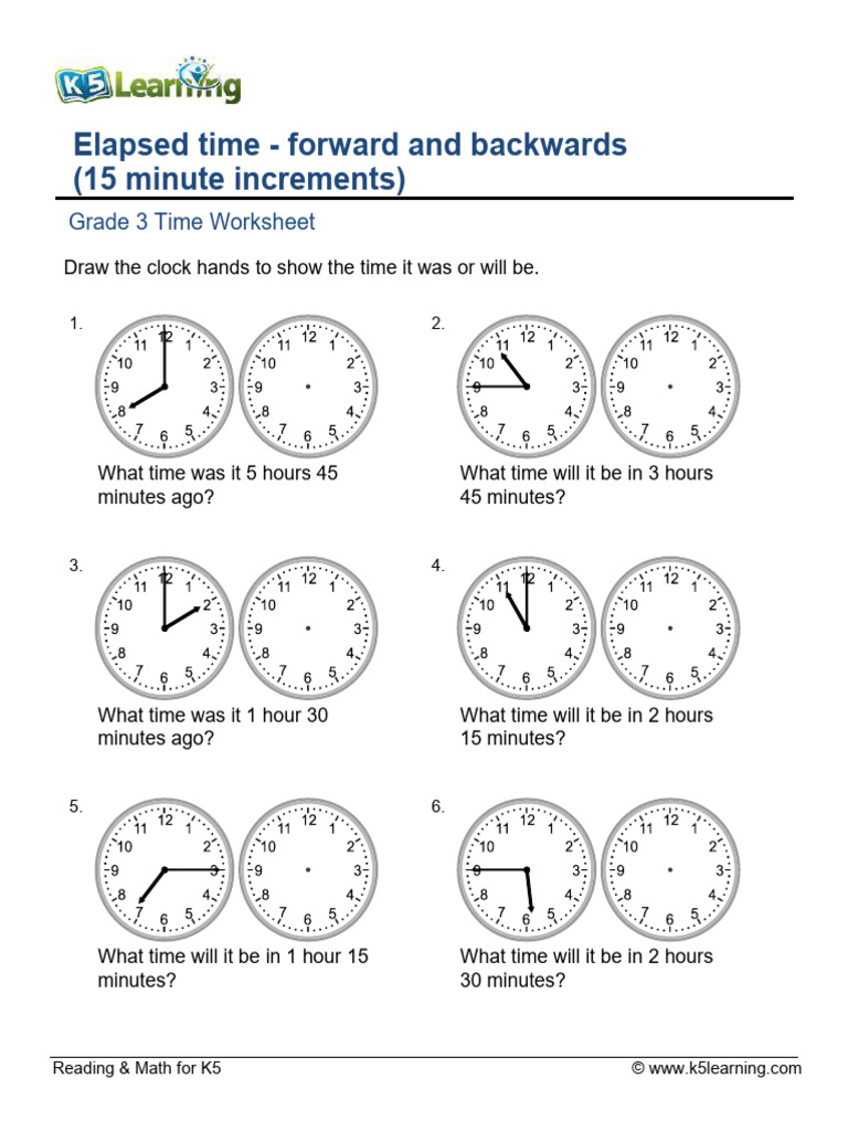 Grade 3 Elapsed Time 15 Minute Increments A | PDF
