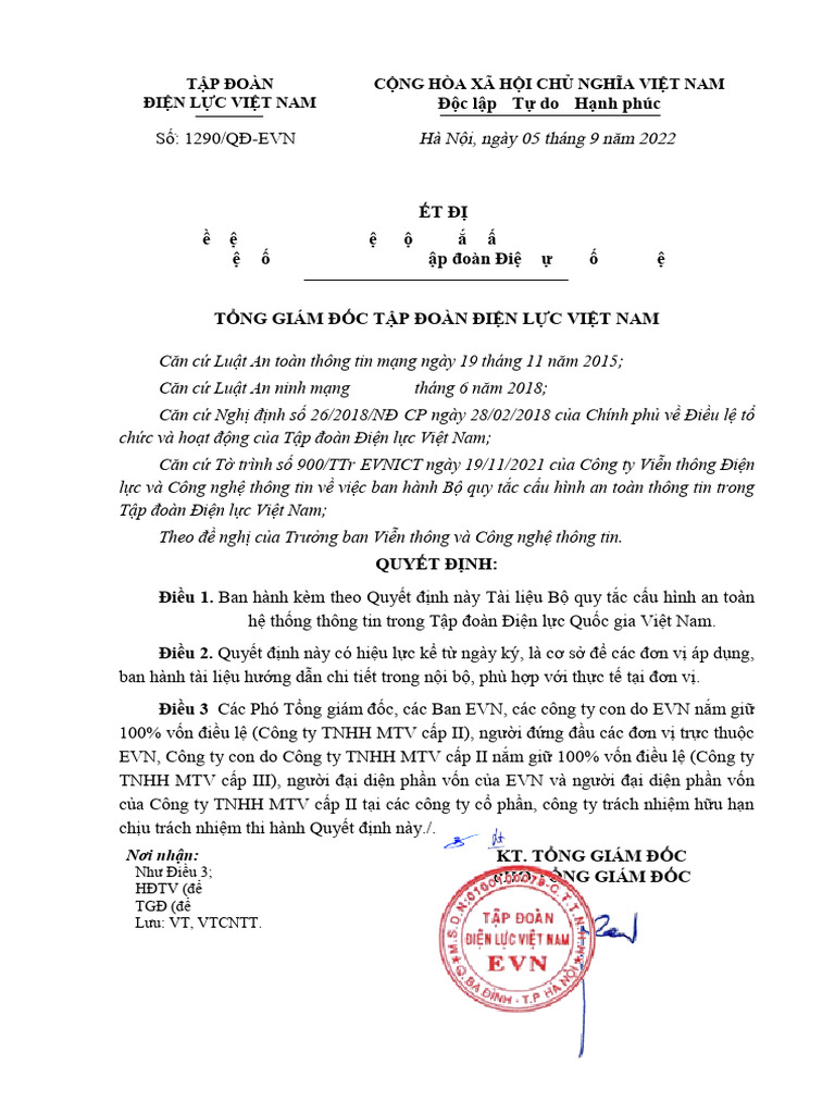 QD Ban Hanh Bo Quy Tac Cau Hinh Attt Evn FN 0592022 PTGD | PDF