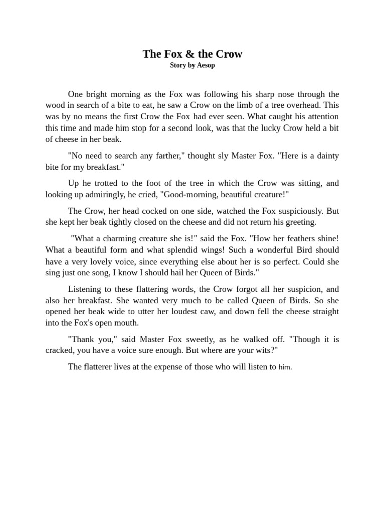 Aesop's Fox and Crow Fable | PDF